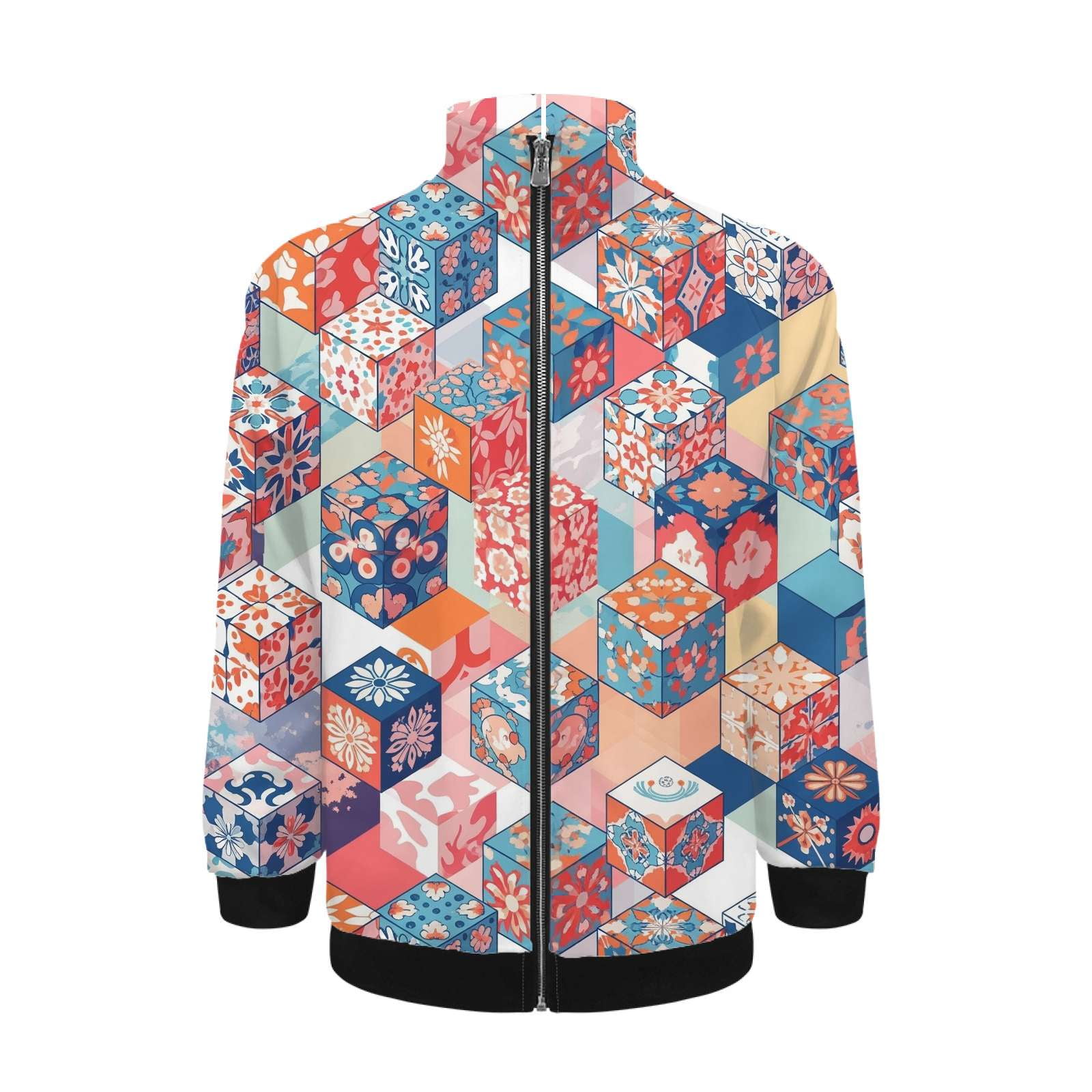 Cubes Floral Pattern Print Jacket Men's Street Cool Long Sleeves Coat ...
