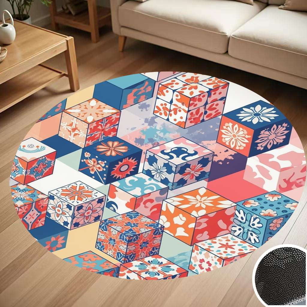 Cubes Floral Pattern Print Round Carpet Living Room Bedroom Home ...