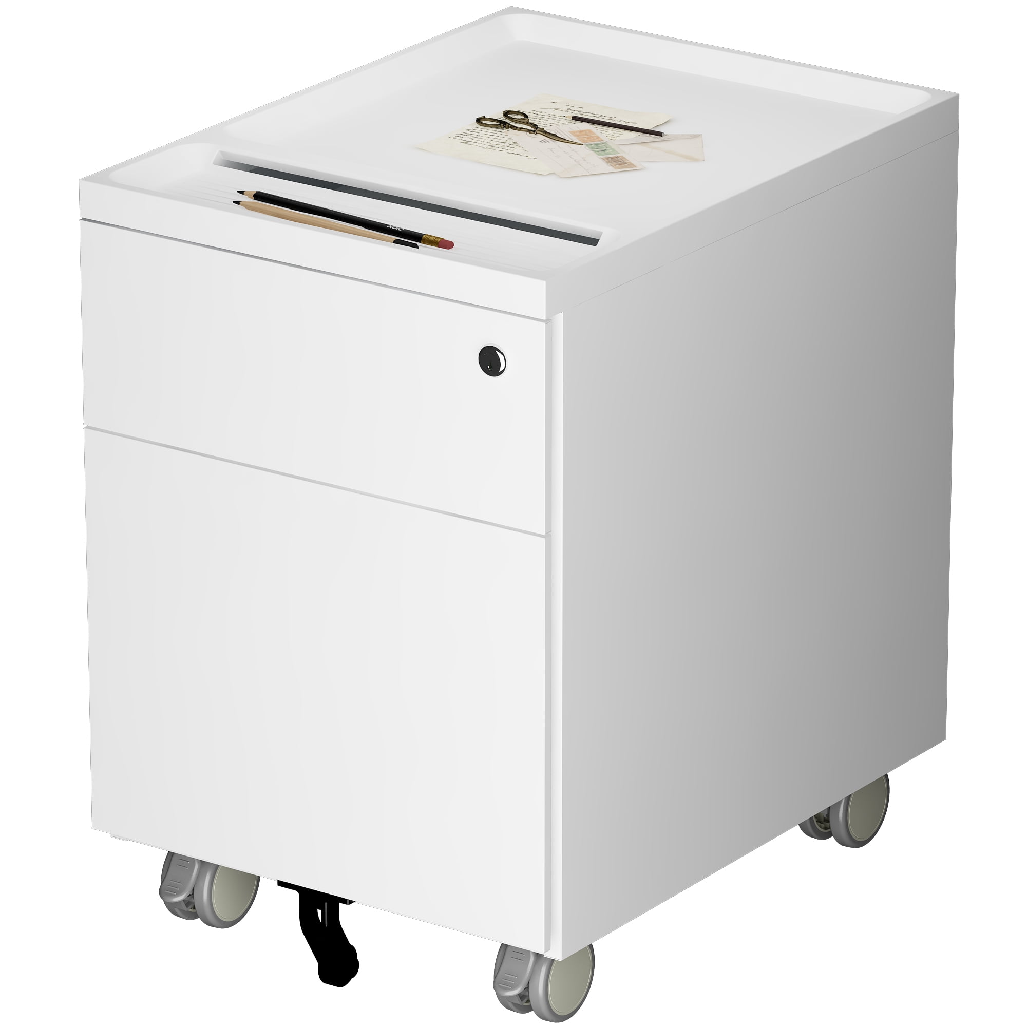 Cubespace 2-Drawer Mobile Filing Cabinet with Wheels, White Metal Under ...