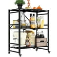 Cubespace 3-Tier Foldable Storage Shelves with Wheels, Metal Folding ...