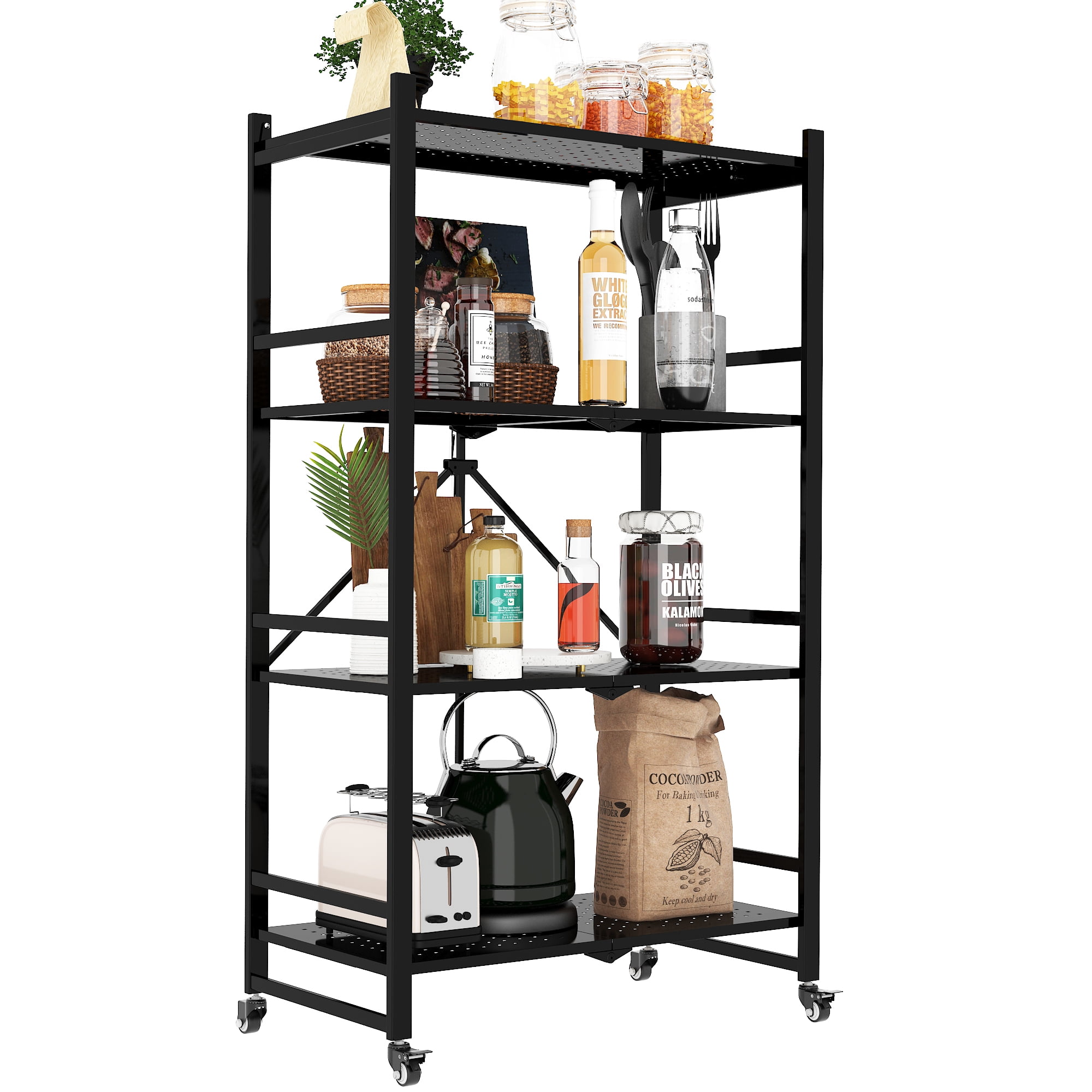 Cubespace 4-Tier Foldable Storage Shelves with Wheels, Metal Folding ...