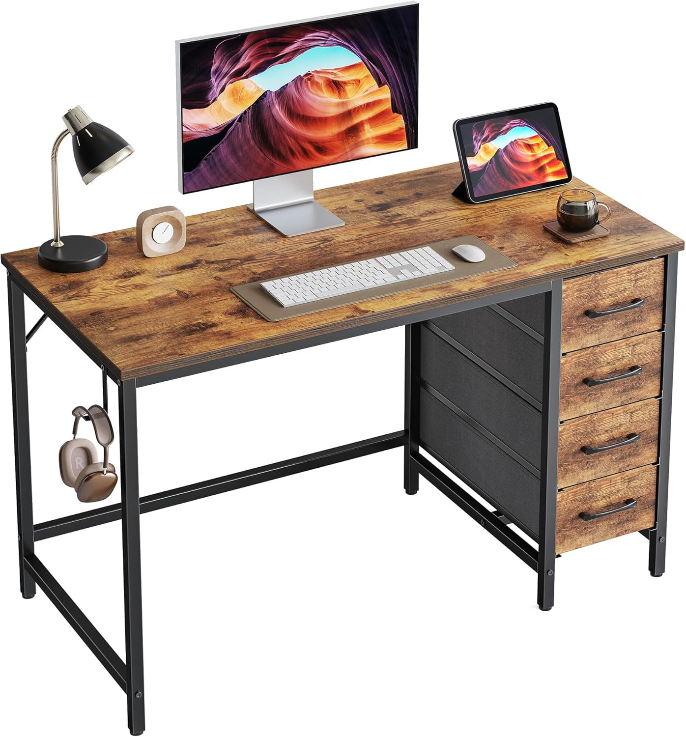 CubiCubi 40 Inch Computer Reversible Desk with 4 Storage Drawers, Small ...