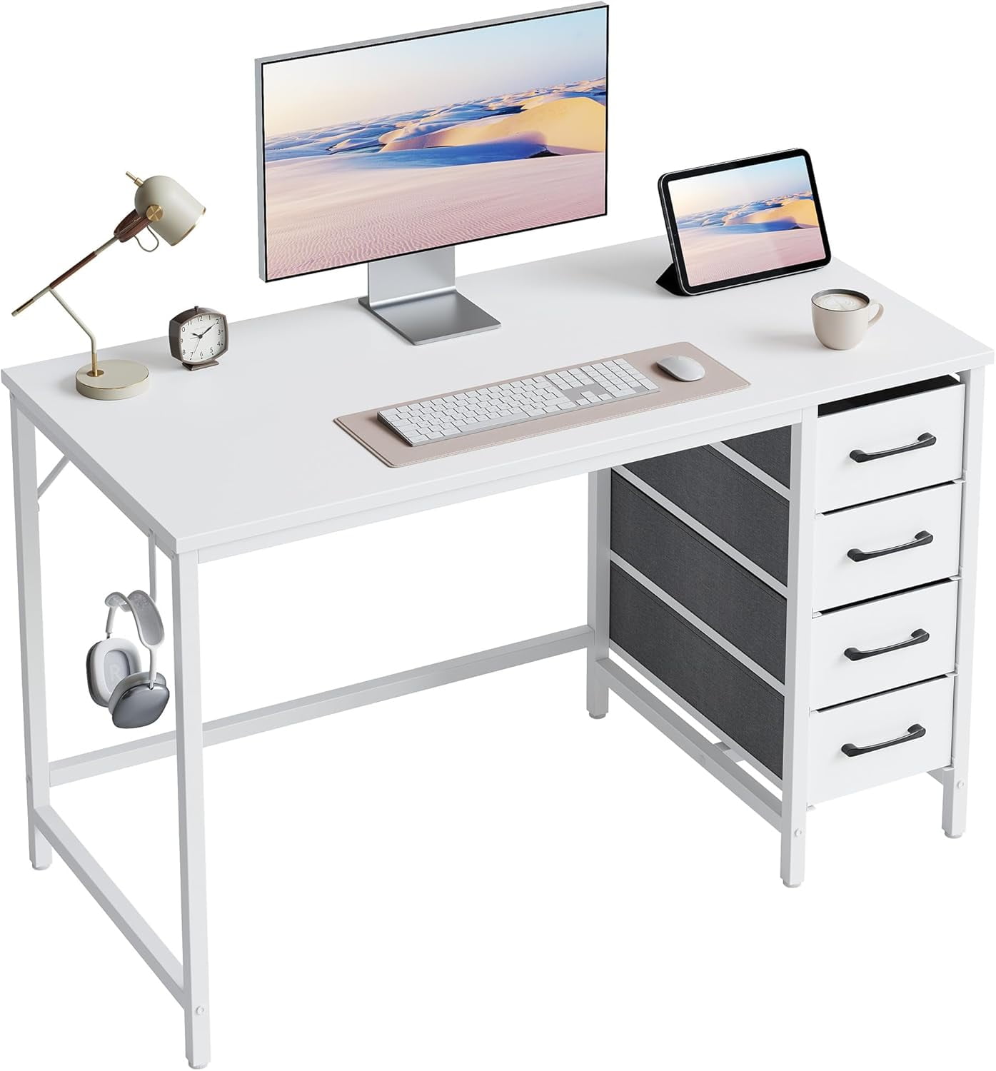 CubiCubi 40 Inch Computer Reversible Desk with 4 Storage Drawers, Small ...