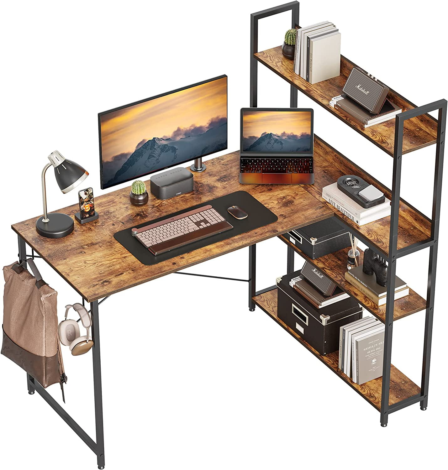 CubiCubi L Shaped Computer Corner Desk, 47x20inch with Storage Shelves ...