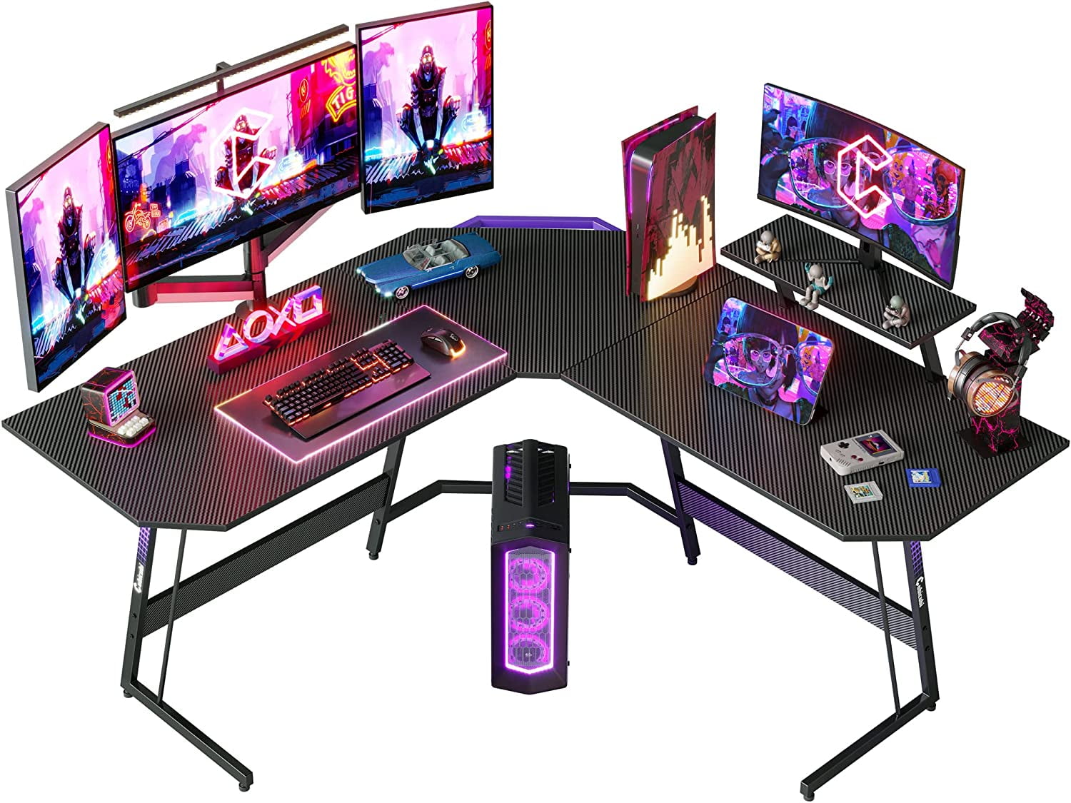 CubiCubi 53 inch Diamon L Shaped Gaming Desk, Carbon Fiber Surface with ...