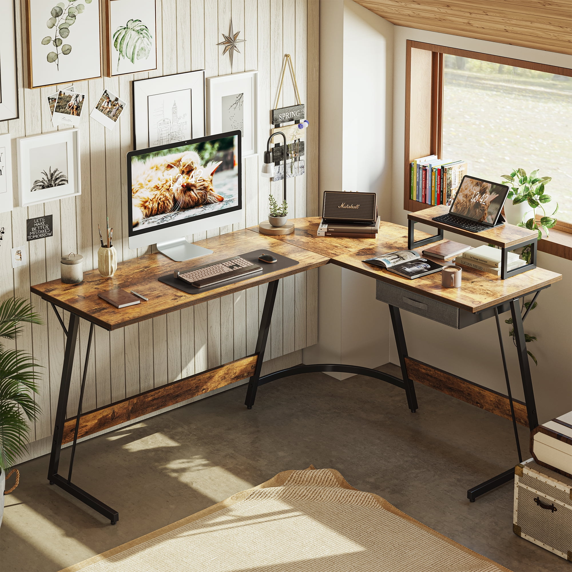Free Shipping Vineego L Shaped Computer Desk Modern Corner Desk with Small Table White Walmart