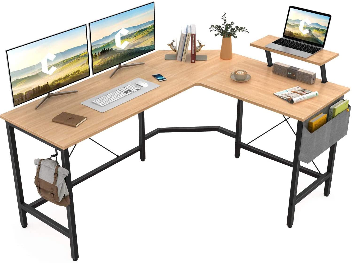 CubiCubi 59 x 47inch L-Shaped Computer Desk with Monitor Stand, Storage ...