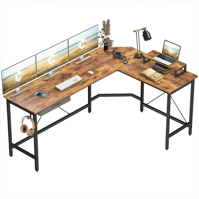 CubiCubi L-Shaped Desk, 67x47inch, with Table, Drawer, Rustic Brown ...
