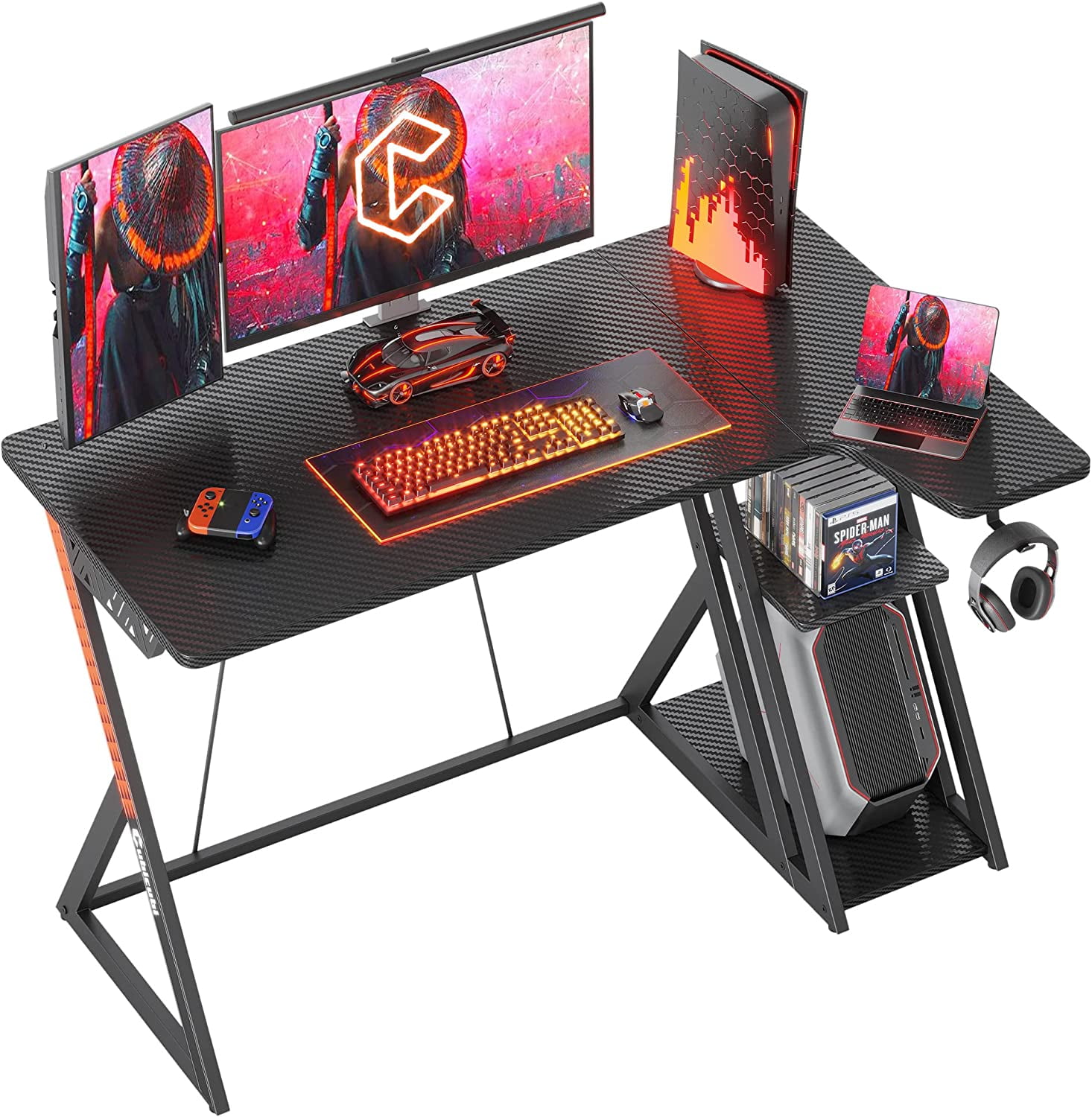 CubiCubi Aurora Gaming Desk with Carbon Fiber Surface, 47 Inch L Shaped ...