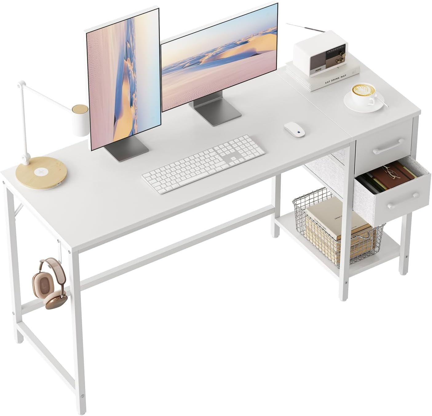 CubiCubi Computer Desk with 2 Drawers, 55 Inch Small Home Office Desk ...