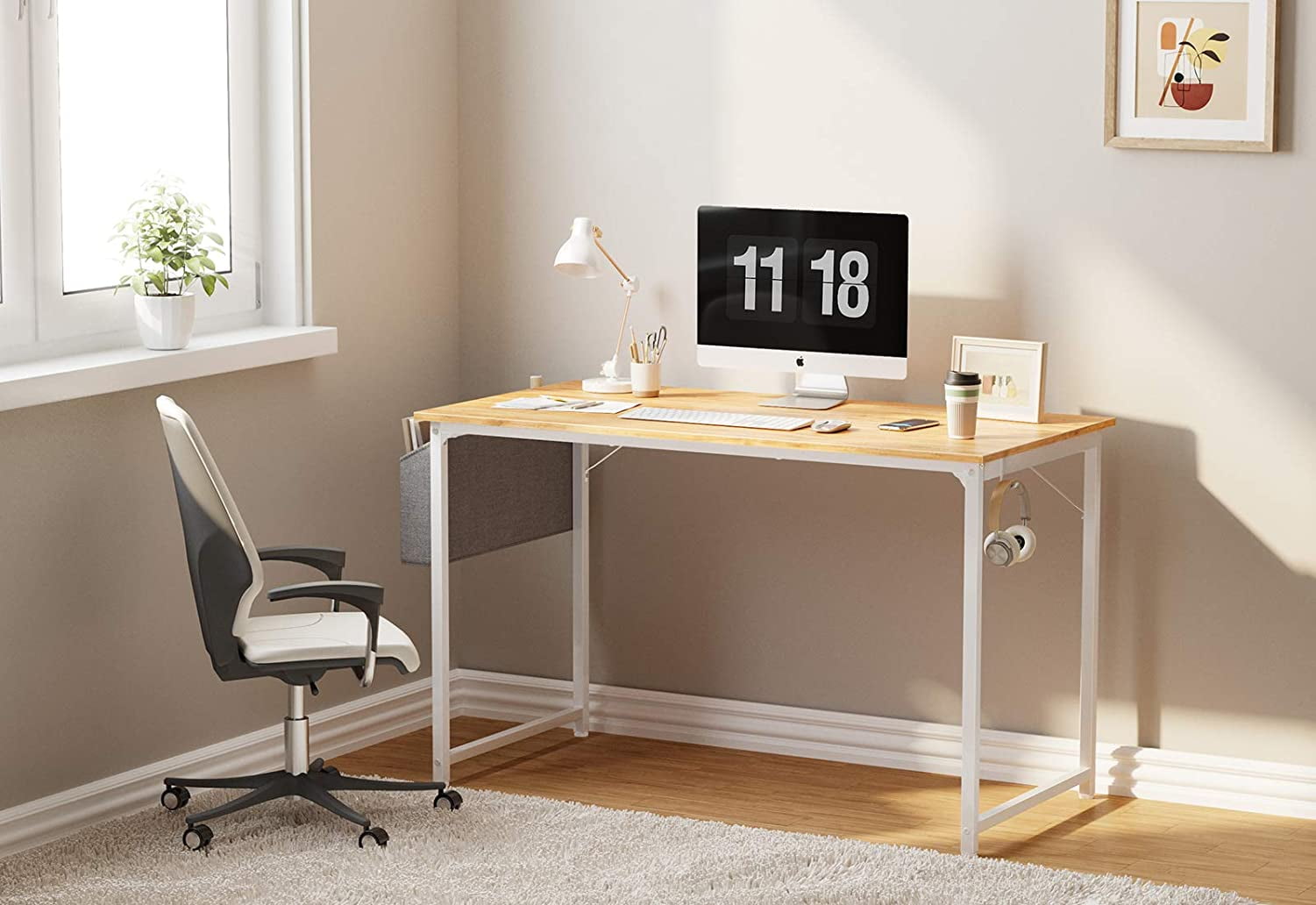 CubiCubi Computer Desk with Particle Board, Black Metal Frame, Silver ...