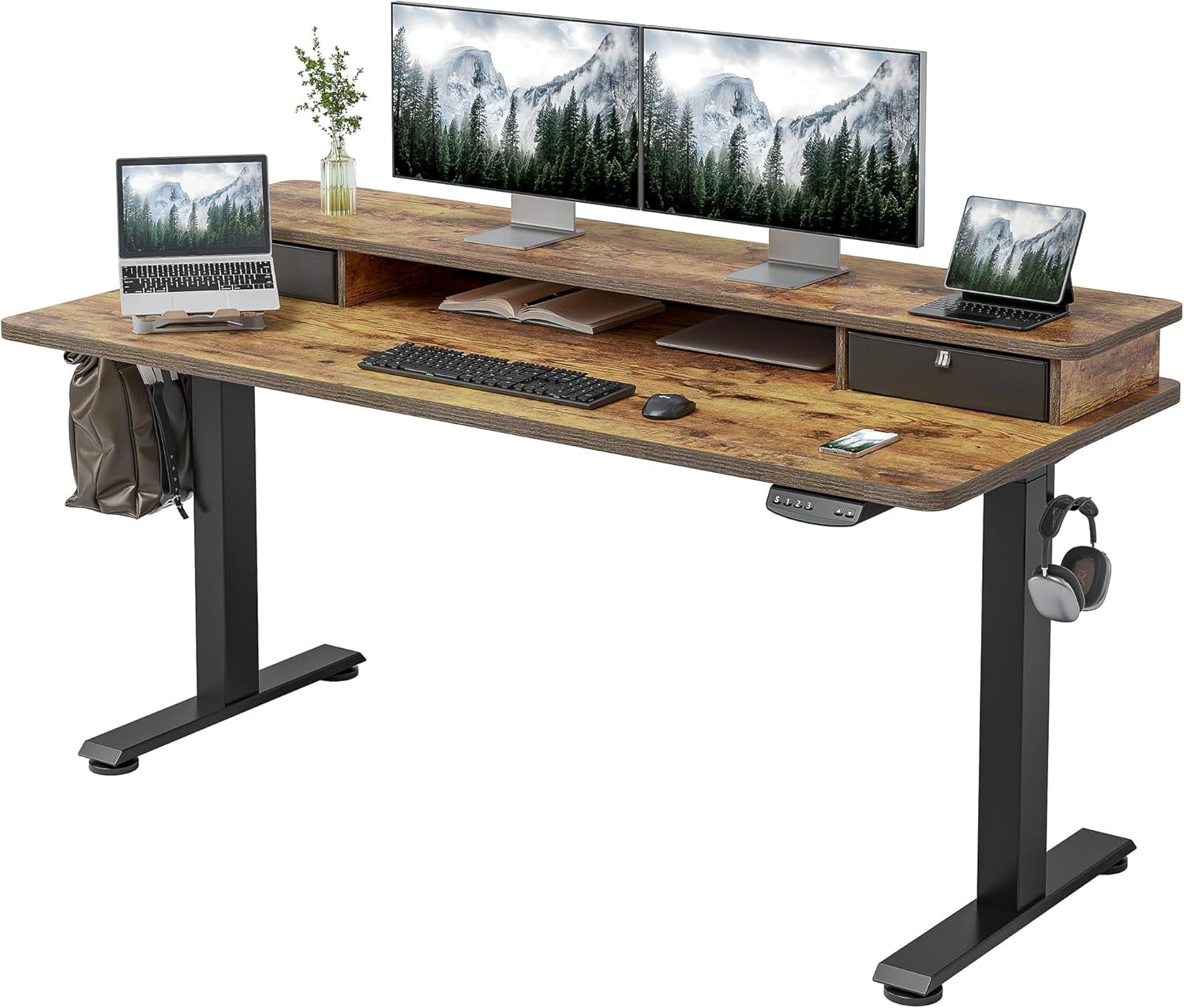 CubiCubi Electric Standing Desk with Double Drawers, 55x24 Inch Height ...
