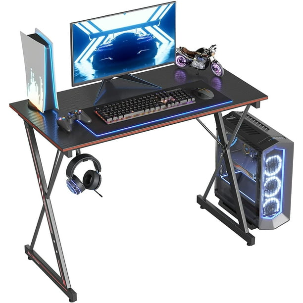 CubiCubi Gaming Desk Gamer Table Desk Home Office Computer Workstation Table for gaming Simple Game Table Black Desktop Black frame 32
