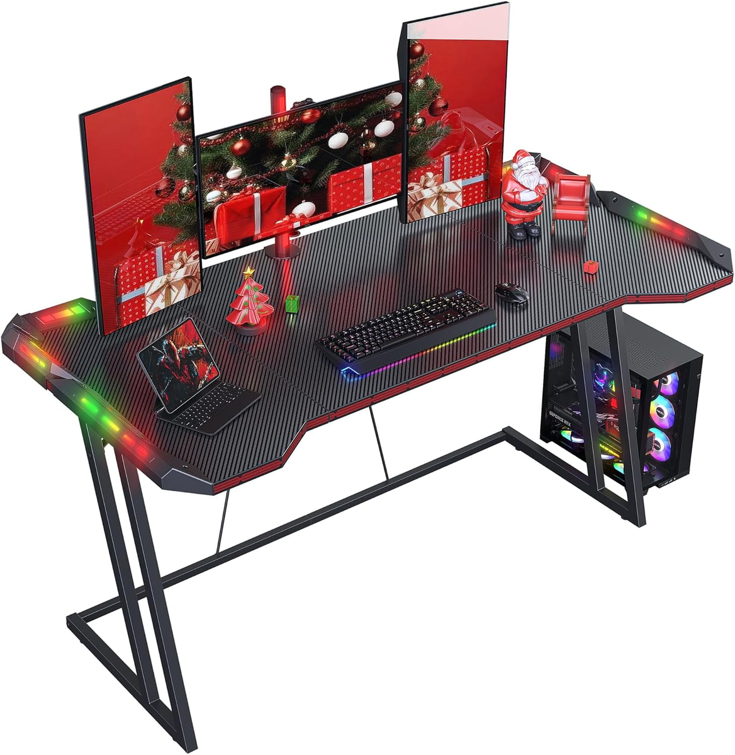 CubiCubi Gaming Desk with LED Lights, 63 Inch Z Shaped Gamer Desk, Home ...