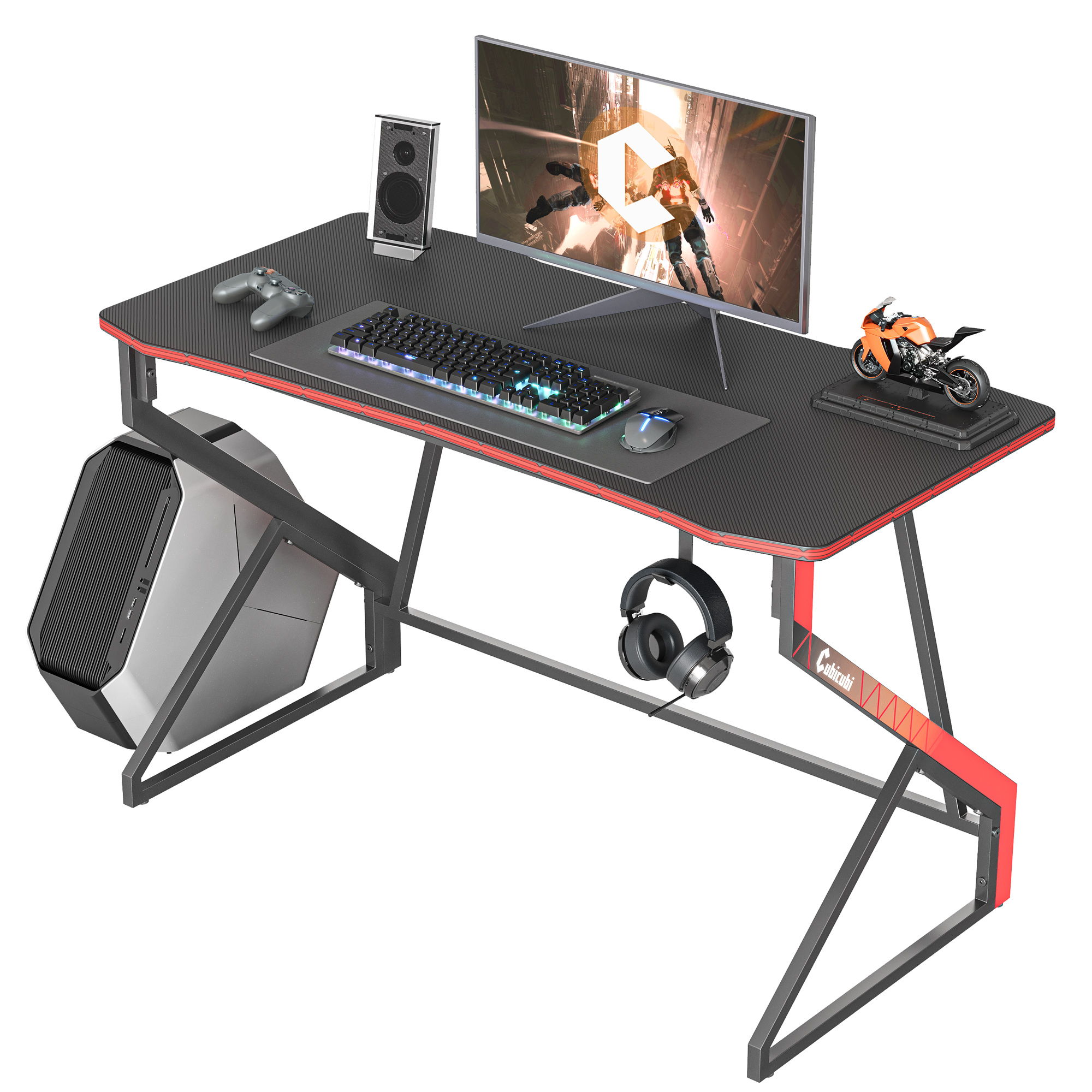 Vineego 43-inch Gaming Desk T-Shaped Legs Carbon Fiber Surface PC ...