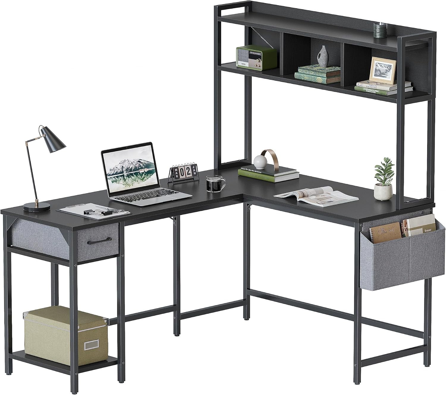 CubiCubi L Shaped Desk with Hutch, 58" Corner Computer Desk with Drawer ...