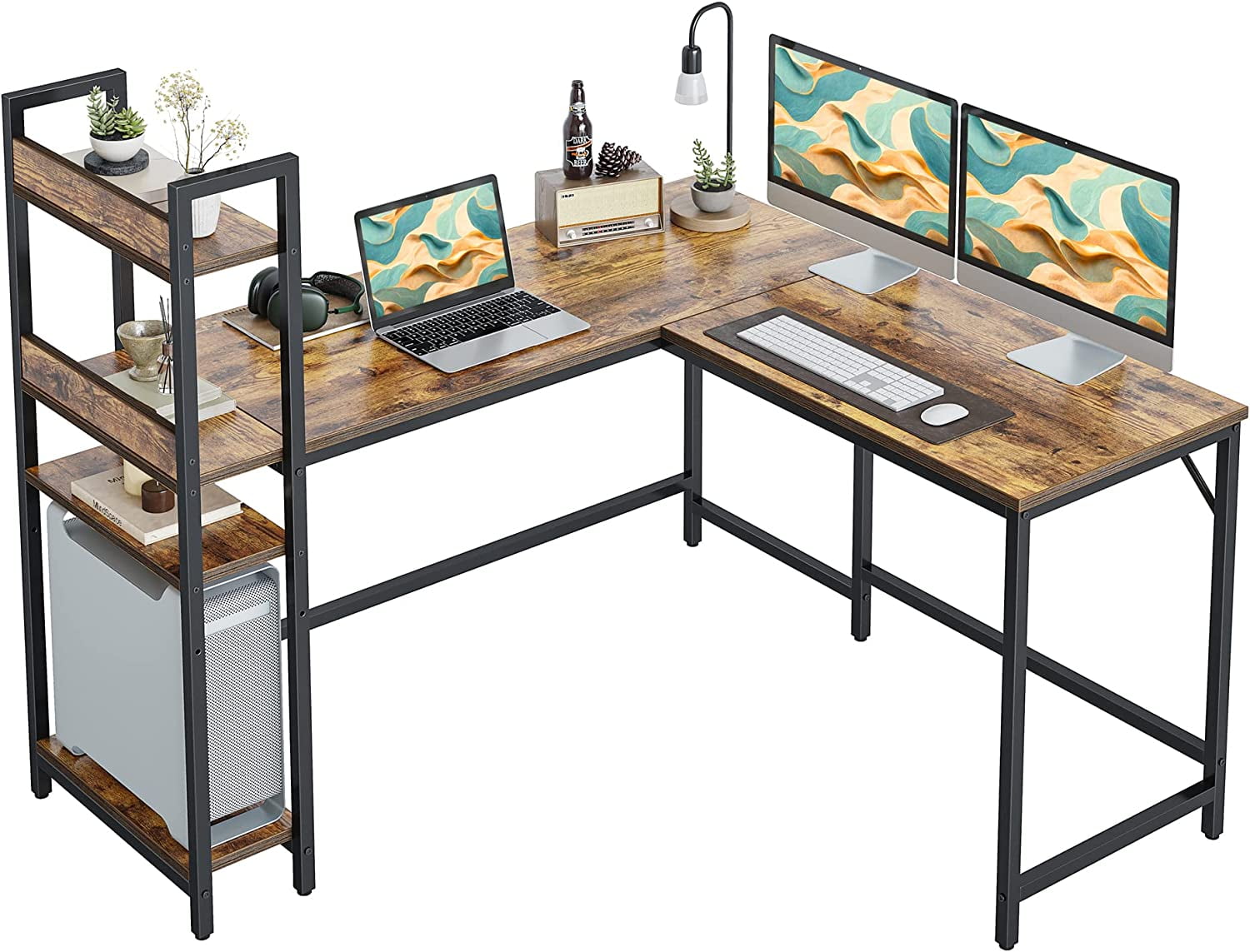 CubiCubi L Shaped Desk with Storage Shelves, 51" x 47", Corner Computer ...