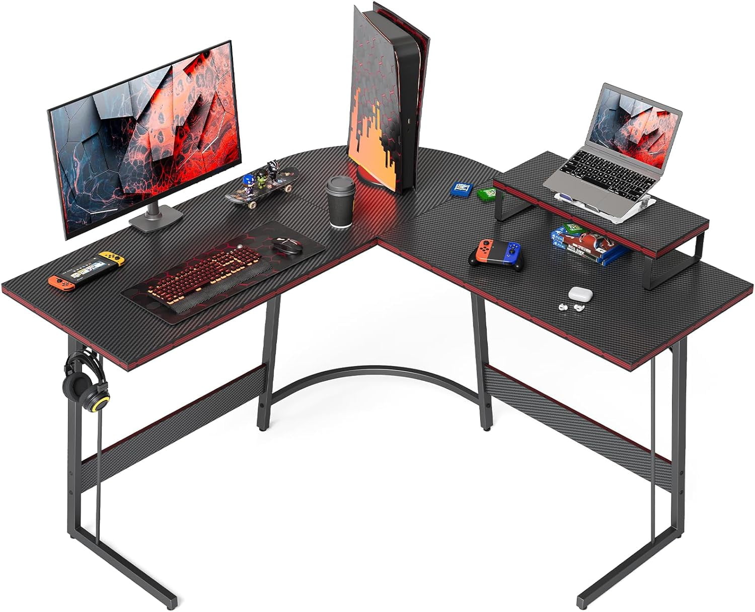 CubiCubi L Shaped Gaming Desk Computer Office Desk with Carbon Fiber ...