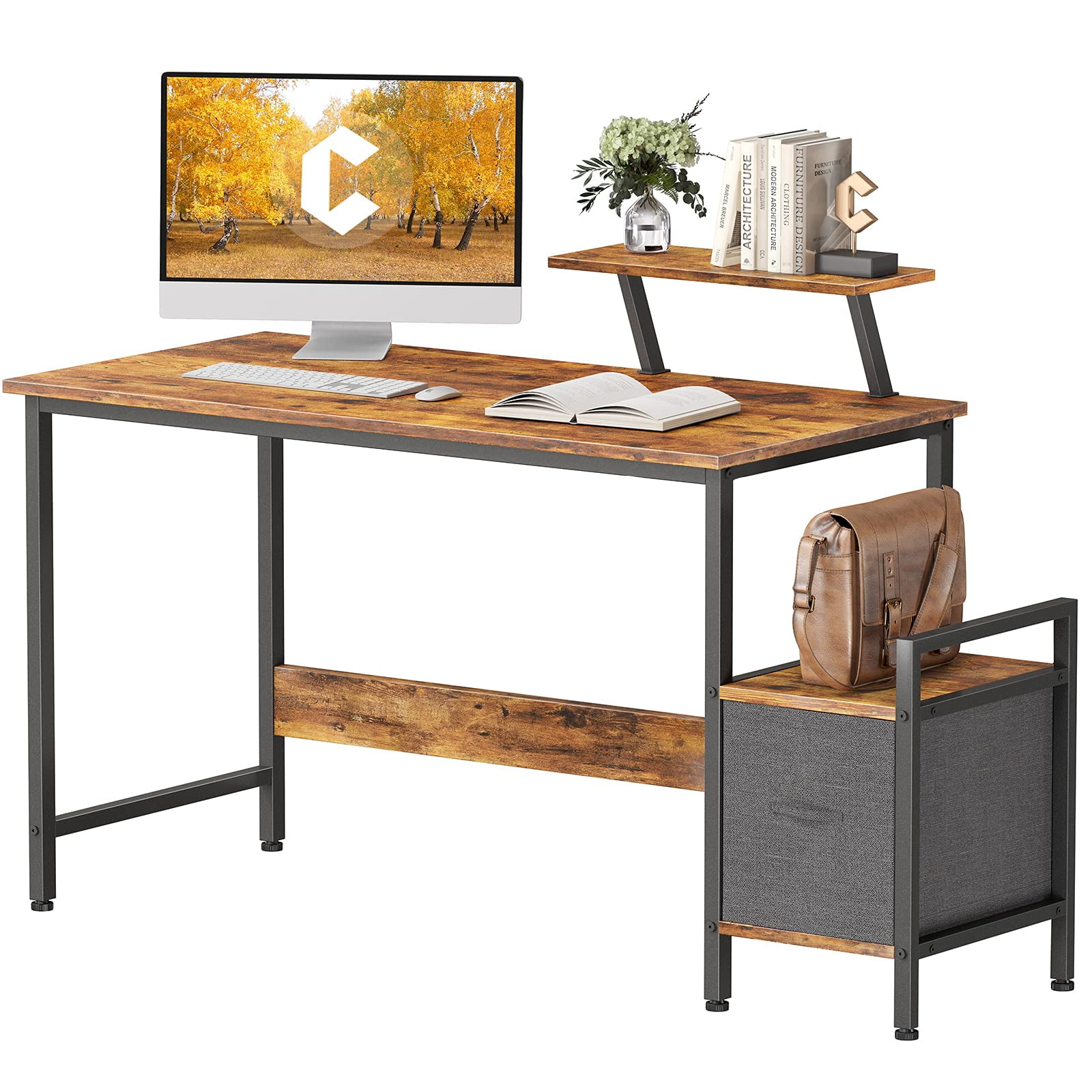 CubiCubi Modern Computer Desk with Storage Rack and Moveable Shelf ...
