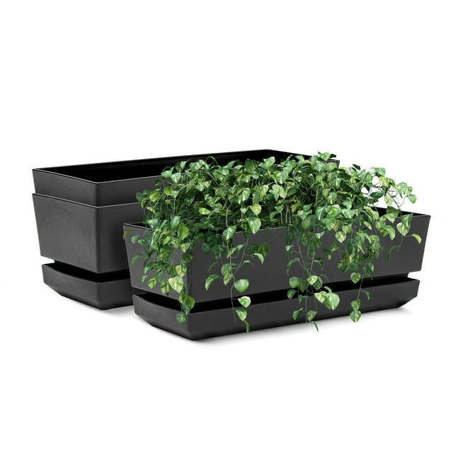 Cubiark Garden 12 inch Window Box Planter (3pack) with saucer tray and ...