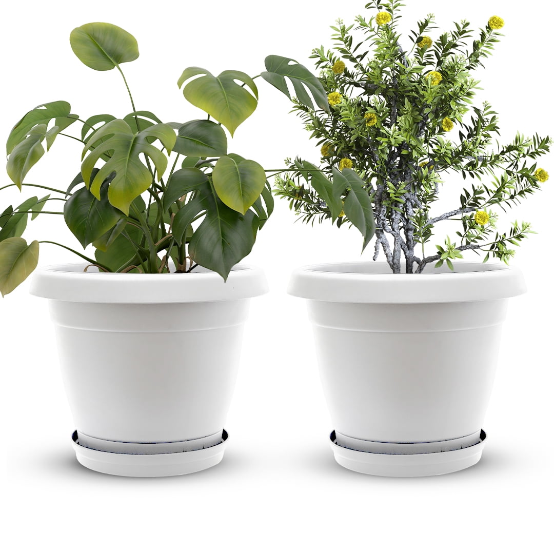 Cubiark Garden Classic 13 inch circular planter (2pack) with saucer ...