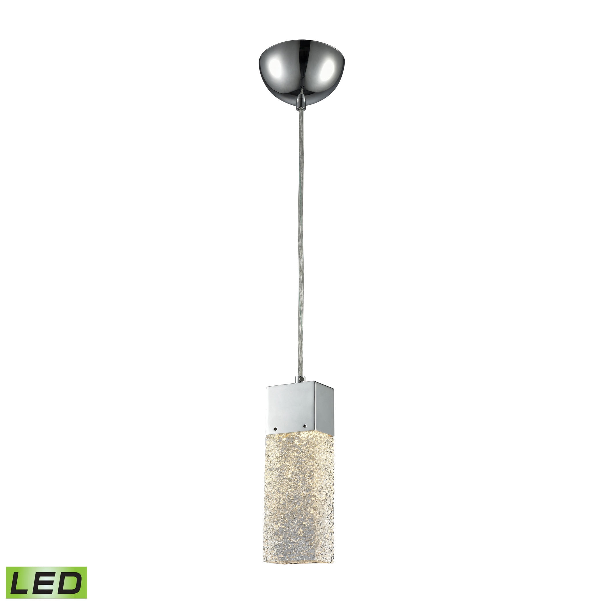 Cubic Ice 1-Light Mini Pendant in Chrome with Textured Glass ...