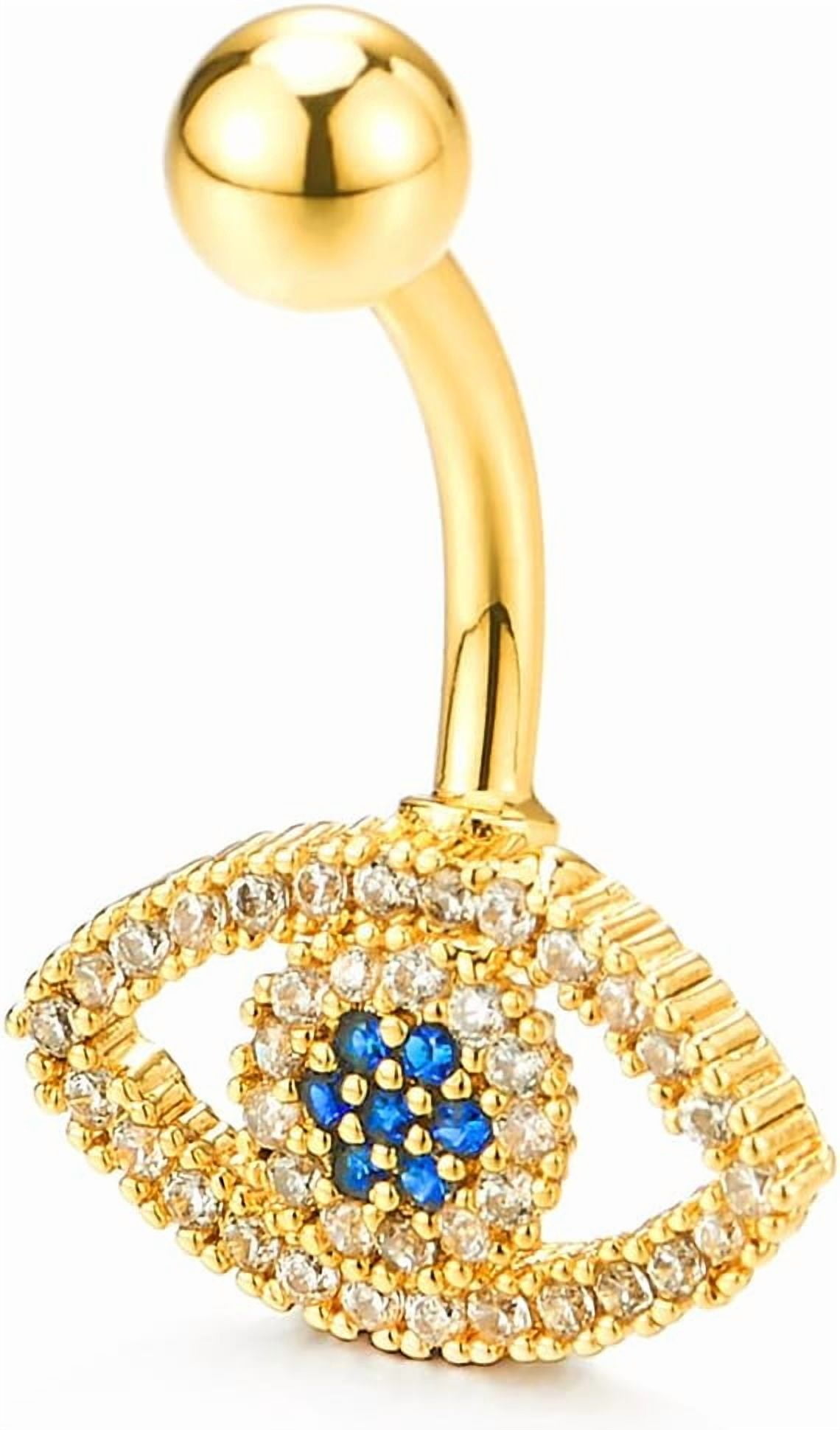 Cubic Premium Zirconia Pave Evil Eye Belly Chain Belly Button Ring Body ...