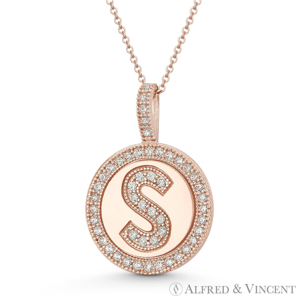 Cubic Zirconia Crystal Pave Initial Letter "S" & Halo Round Disc ...