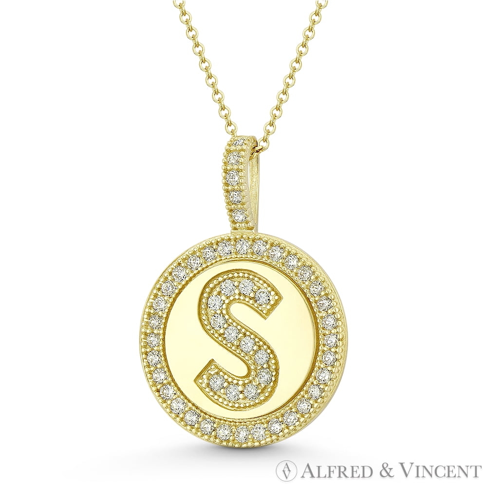Cubic Zirconia Crystal Pave Initial Letter "S" & Halo Round Disc ...