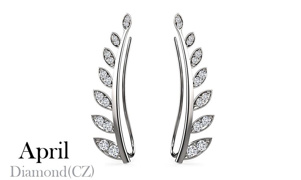 AFFY Cubic Zirconia Ear Crawler Cuff Earrings 14k White Gold Over ...