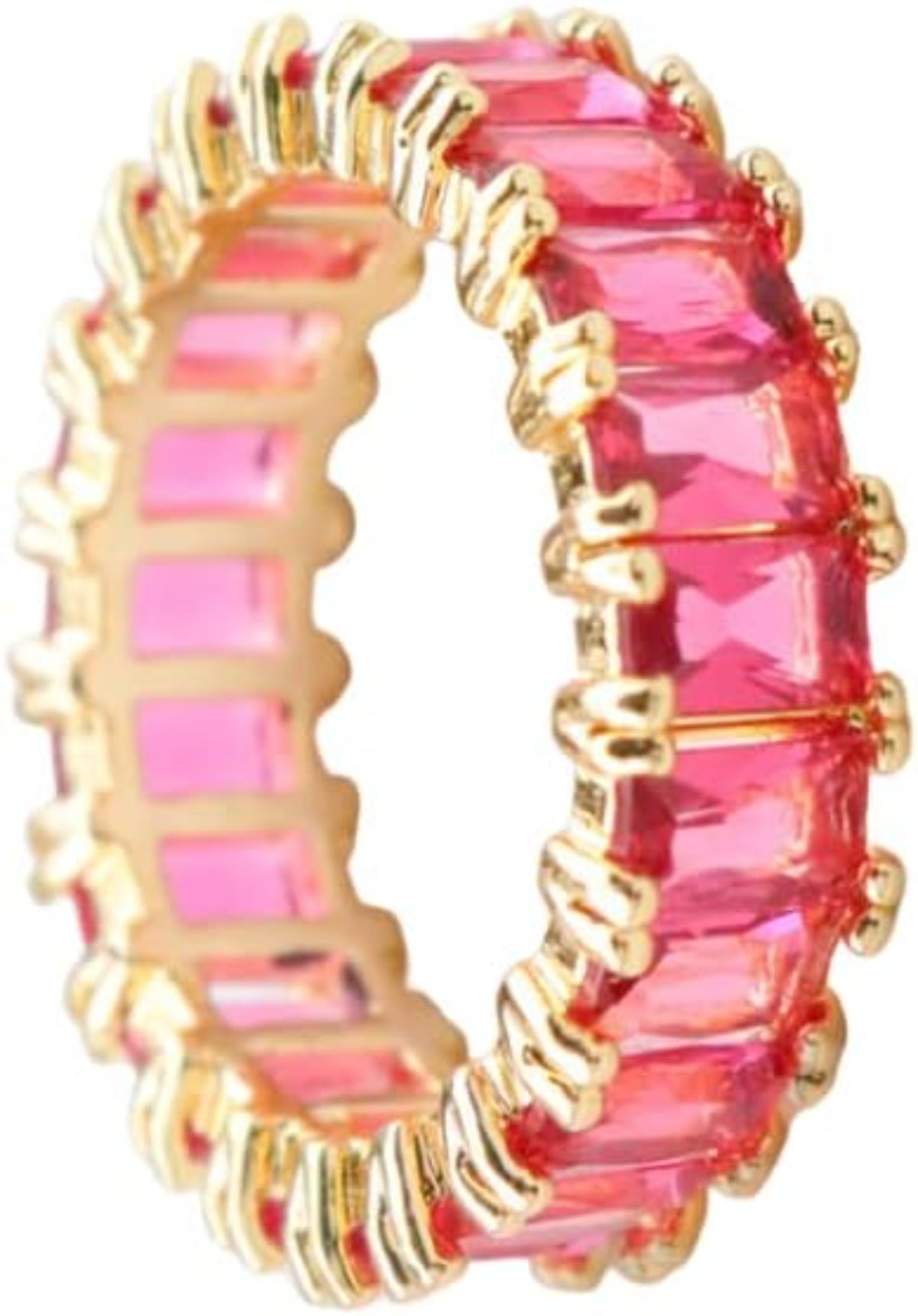 Cubic Zirconia Emerald Cut Eternity Ring Colorful Eternity Rainbow Ring ...