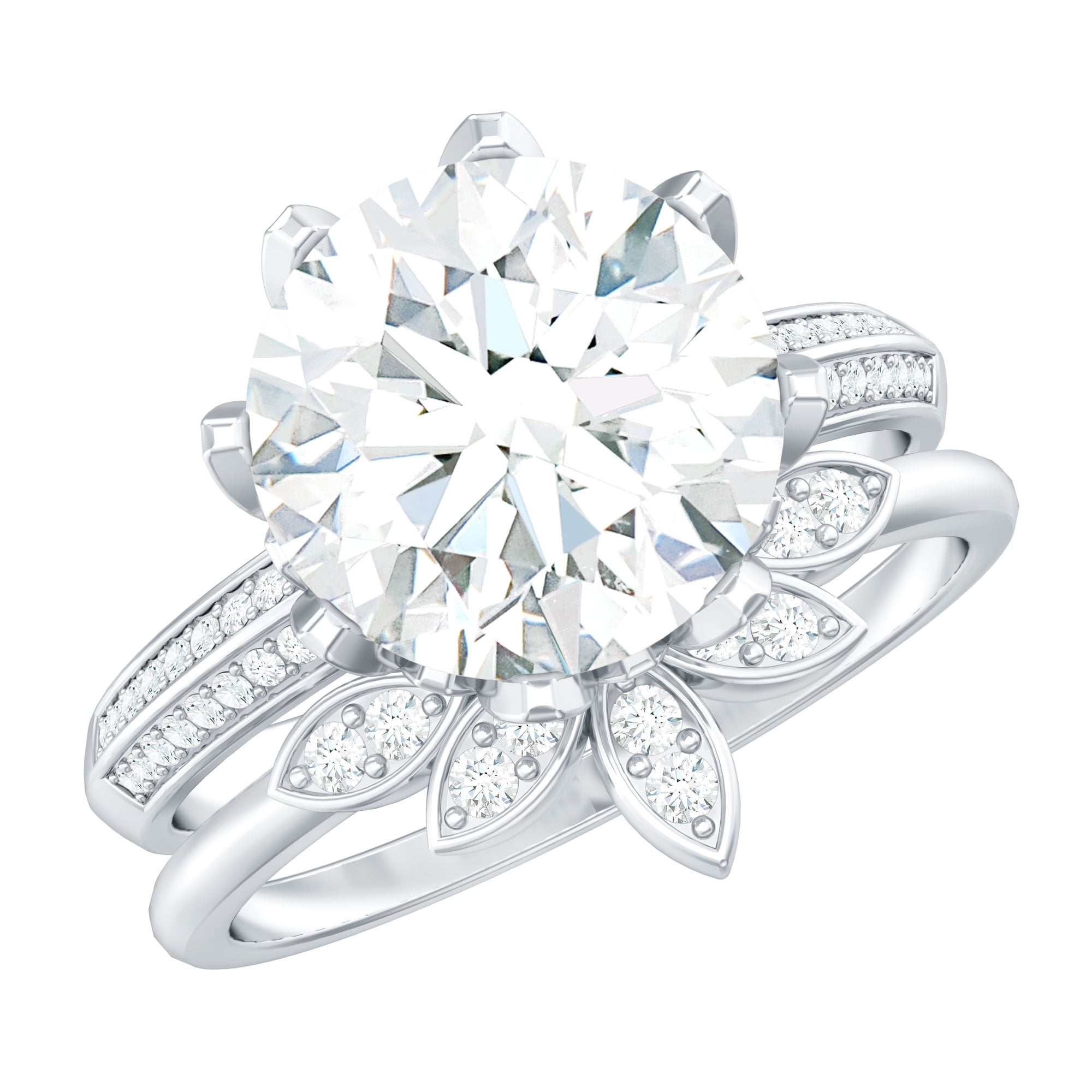 Rosec Jewels 4 Carat CZ Engagement Ring Set (AAAA Quality) - Floral ...
