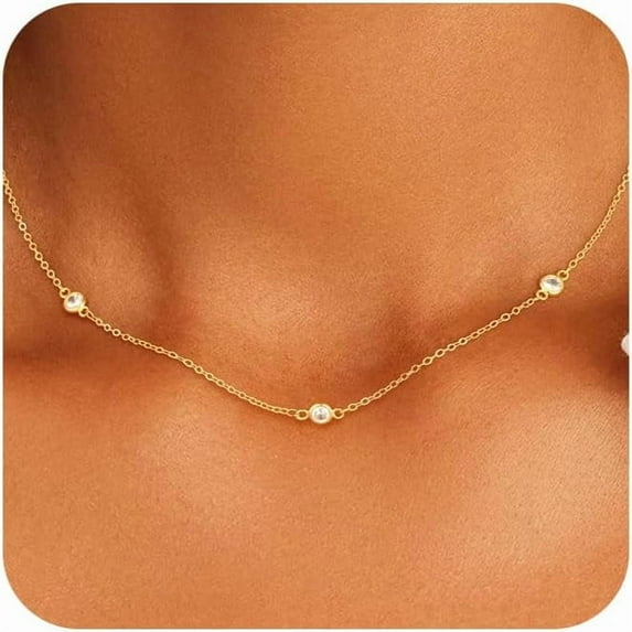 Cubic Zirconia Necklace, Dainty 14k Gold Plated Diamond Necklaces For ...