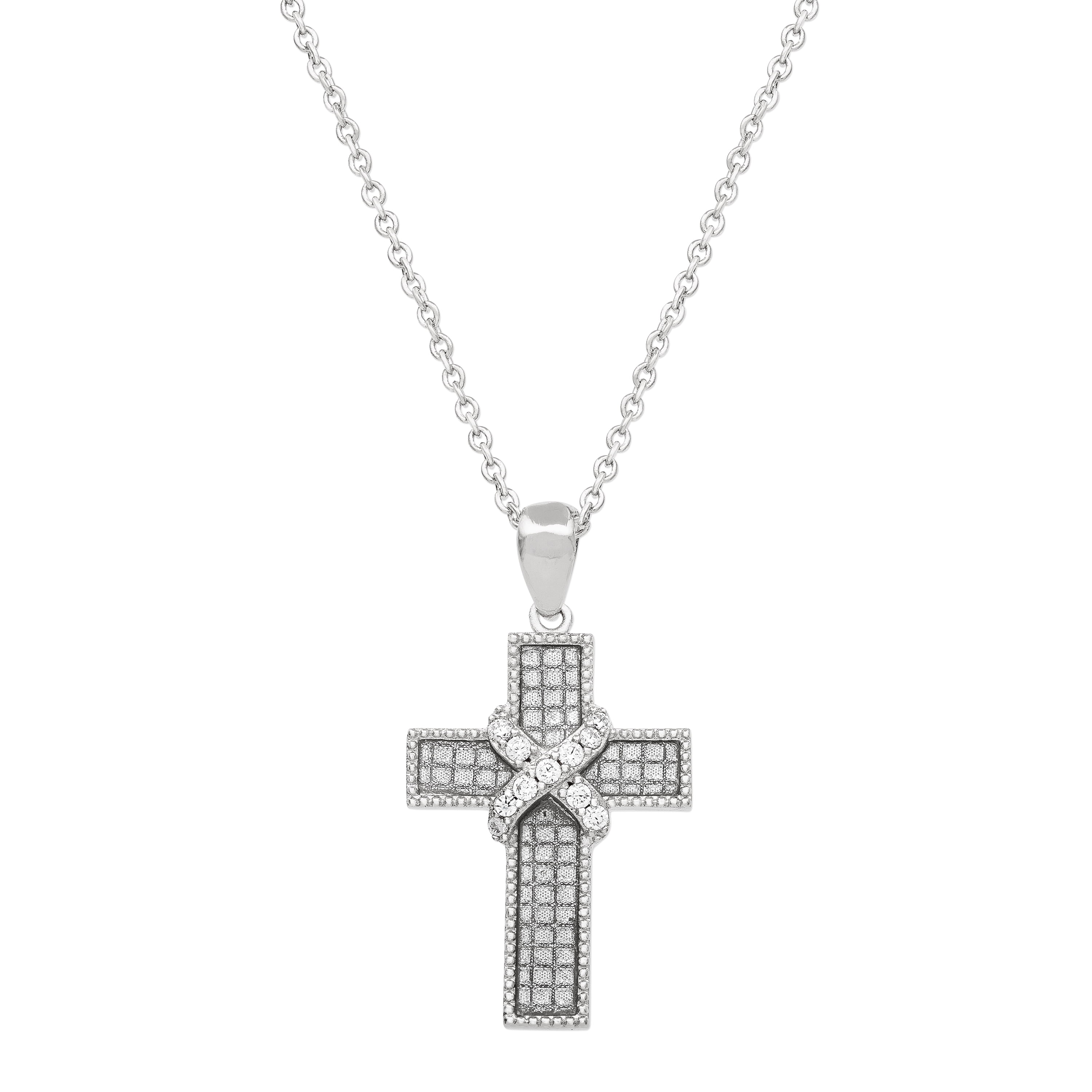 NOBO Women's Silver-Plated Glitter Cross Pendant with Cubic Zirconia ...