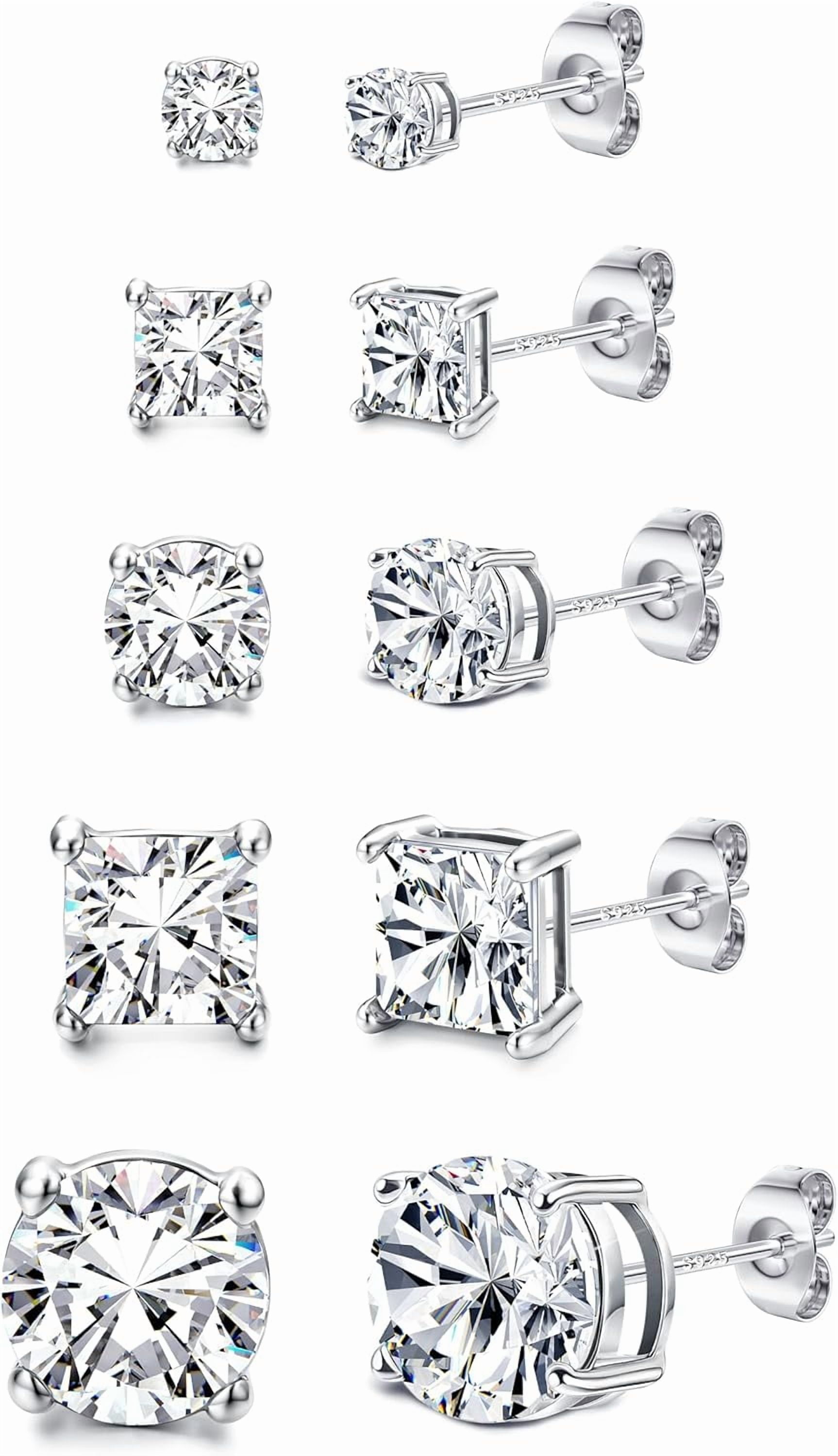 Cubic Zirconia Stud Earrings for Men Women 925 Sterling Silver Earring ...