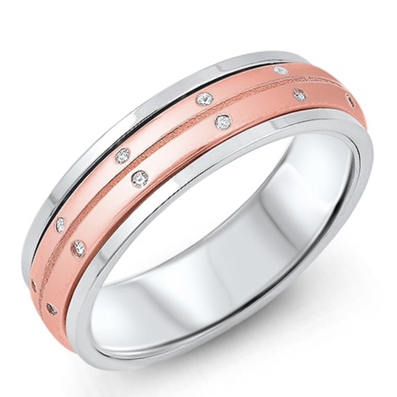 Cubic Zirconia Twin Design Tow Tone Spinner Ring Sterling Silver ...