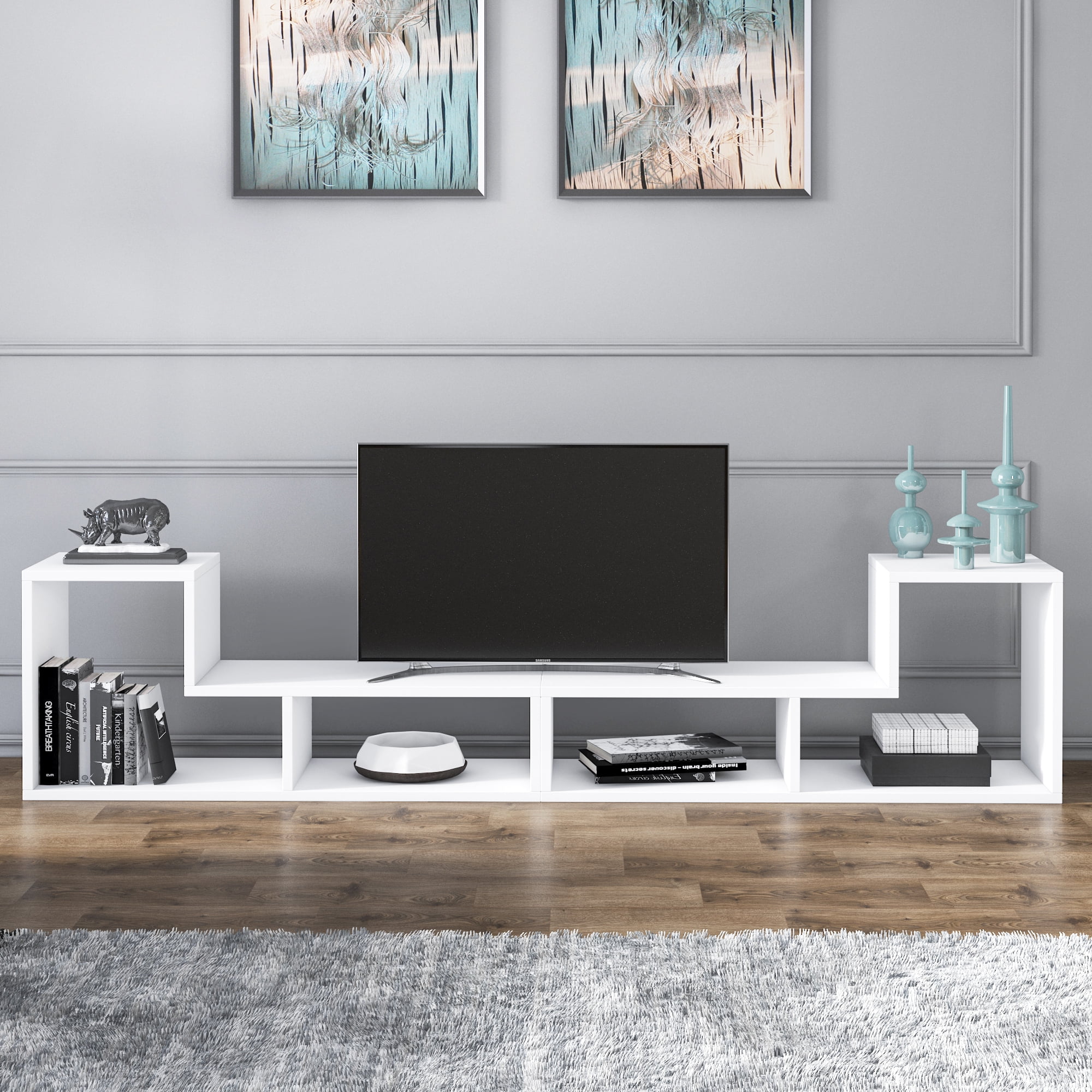 Decorotika Cubicco Modern TV Stand, Engineered Wood, Modular Shelving ...