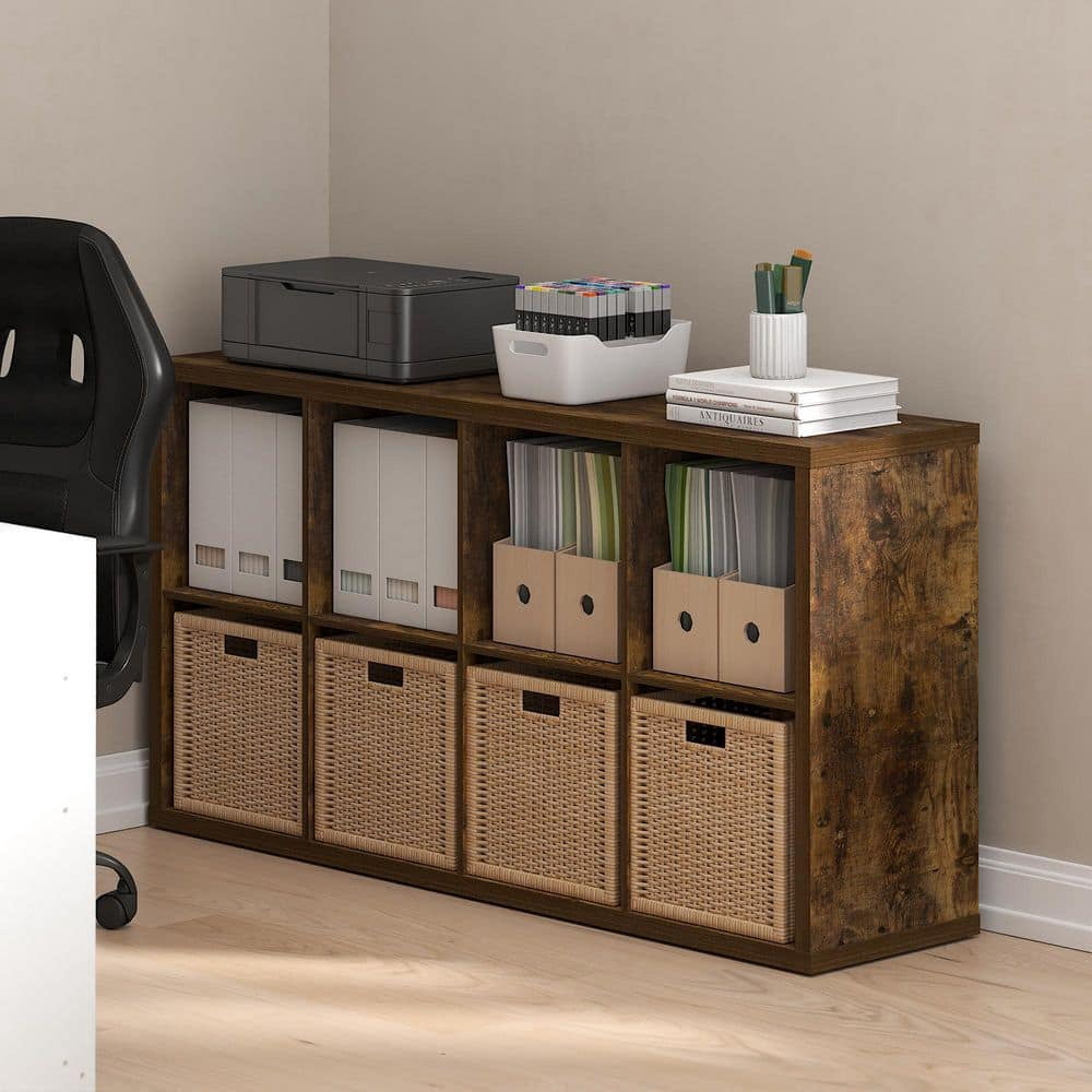 Cubicle 58 in. Tall Amber Pine Wood 8 Shelf Open Back Bookcase ...