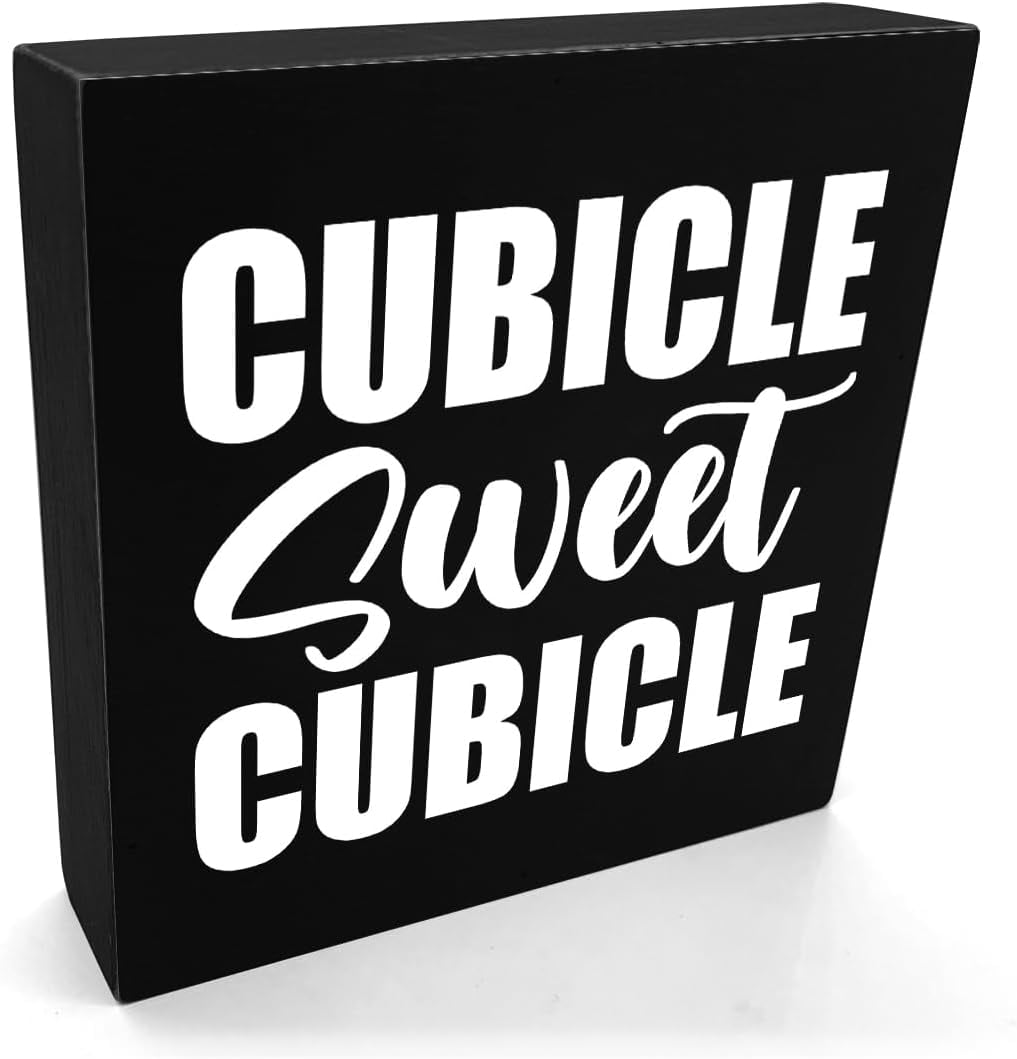 Cubicle Accessories Funny Office Desk Decor Rustic Wooden Box Sign for ...