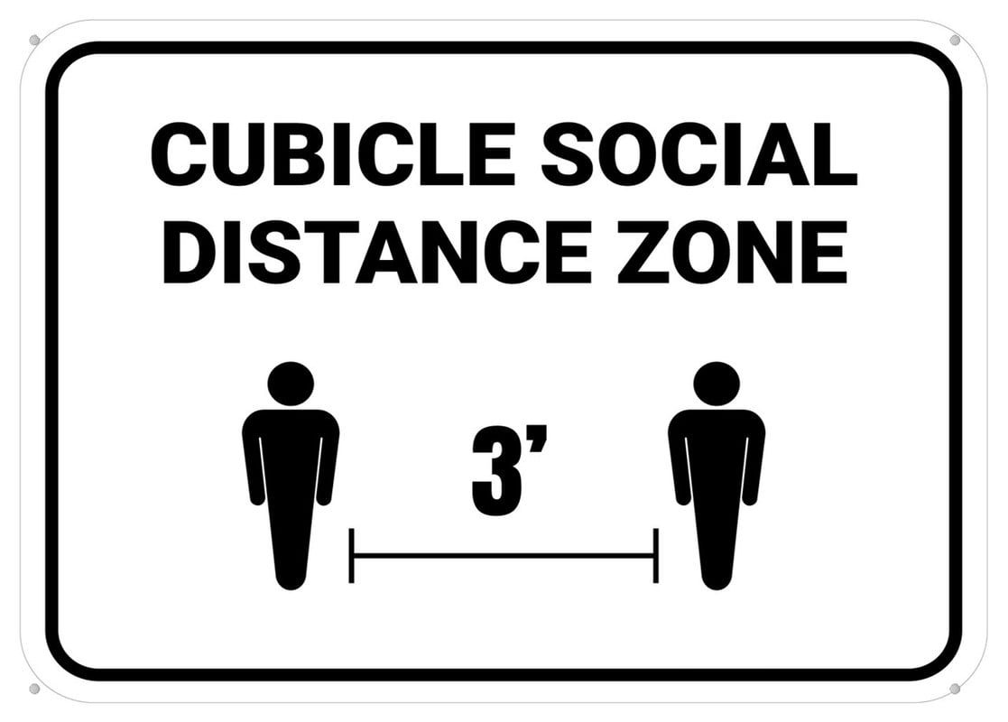 Cubicle Social Distance Zone 3Ft White Rectangle Floor Sign For Home ...
