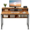 Cubicubi 47" Computer Desk with Storage Shelf and Bookshelf, Rustic ...