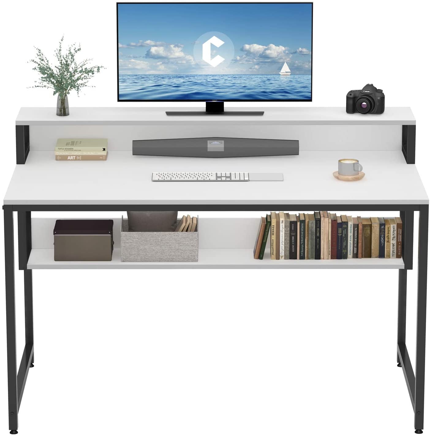 Cubicubi Computer Home 47" Office Desk with Storage Shelf and Bookshelf ...