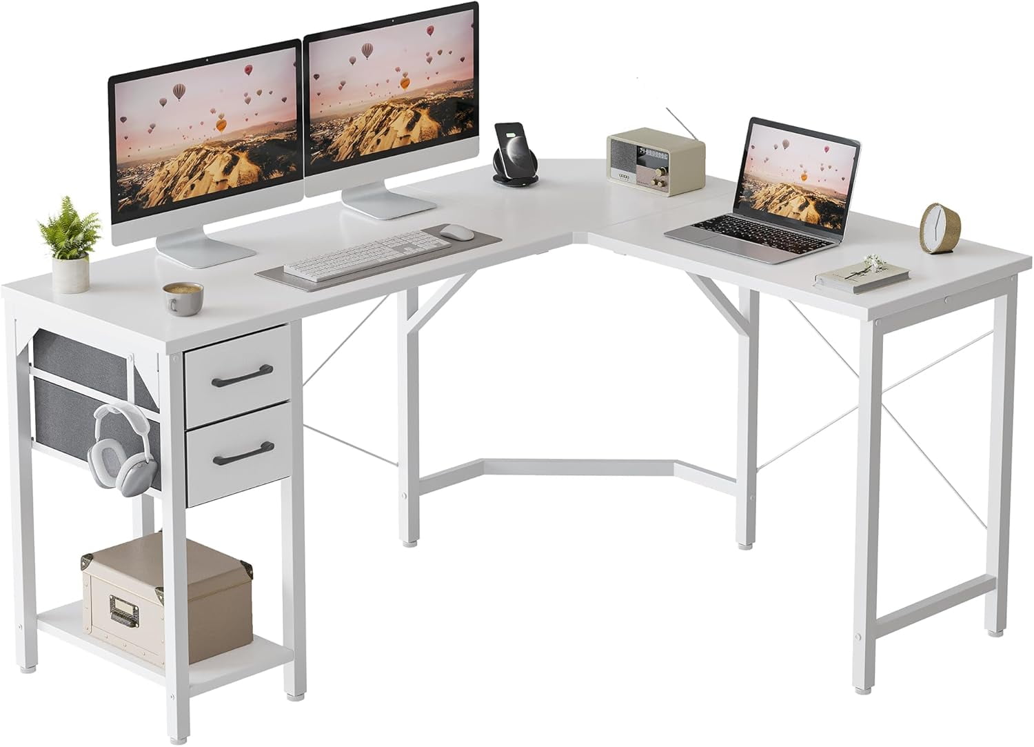 Cubiker 59.1" L Shaped Computer Workstation with Storage Drawers and ...