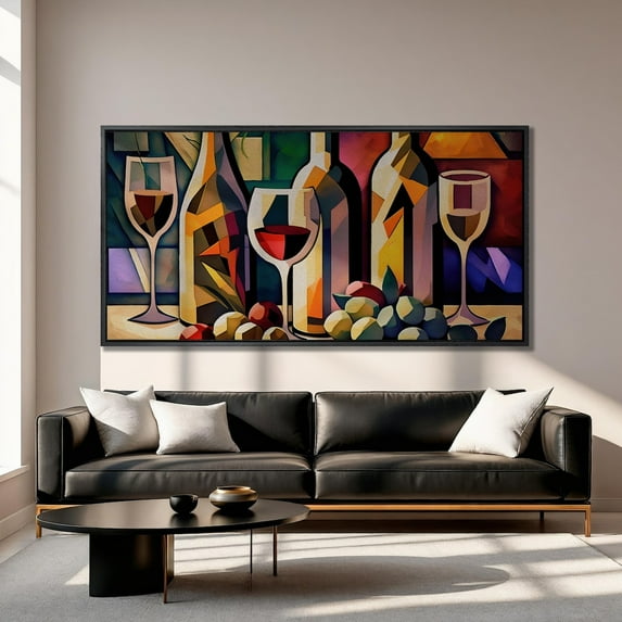 Cubism Wine Art Print Bottles and Glasses Wall Decor Poster Decor For ...