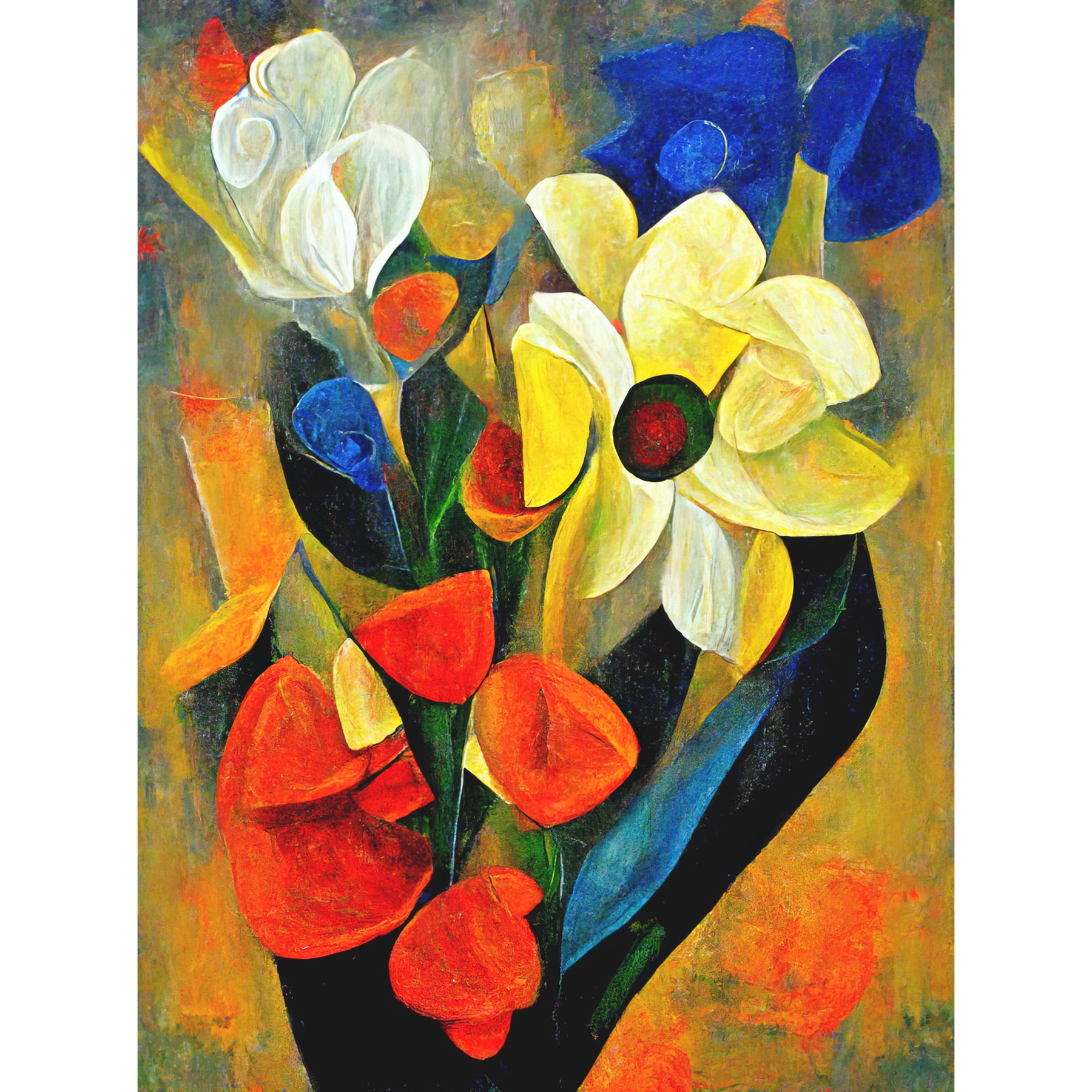 Cubist Abstract Flower Bouquet Still Life Oil Painting Unframed Wall ...
