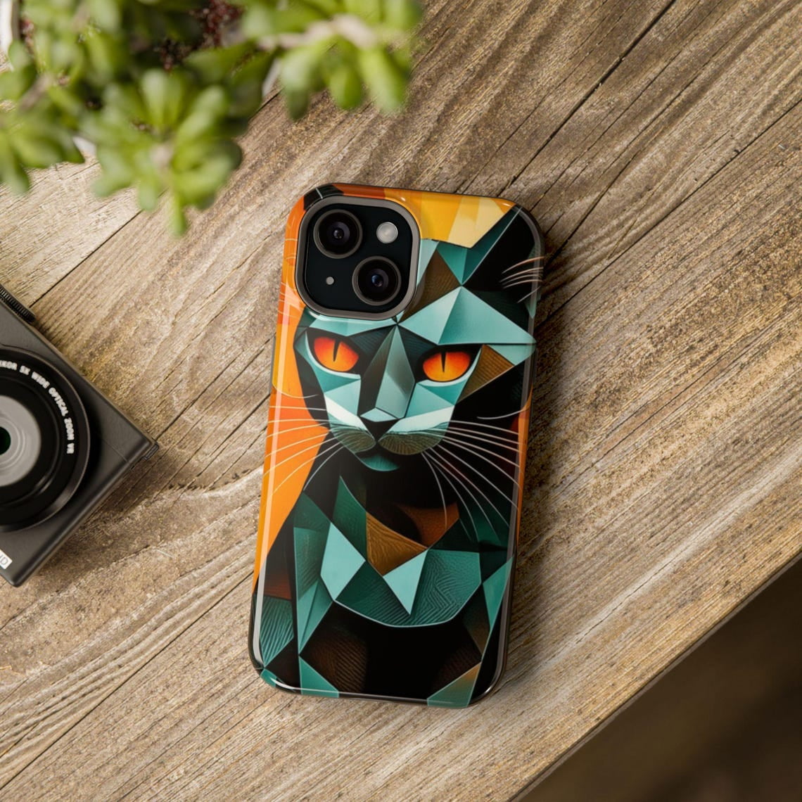 Cubist Cat Modern Geometric Abstract Phone Case with iPhone 17 to 11 ...