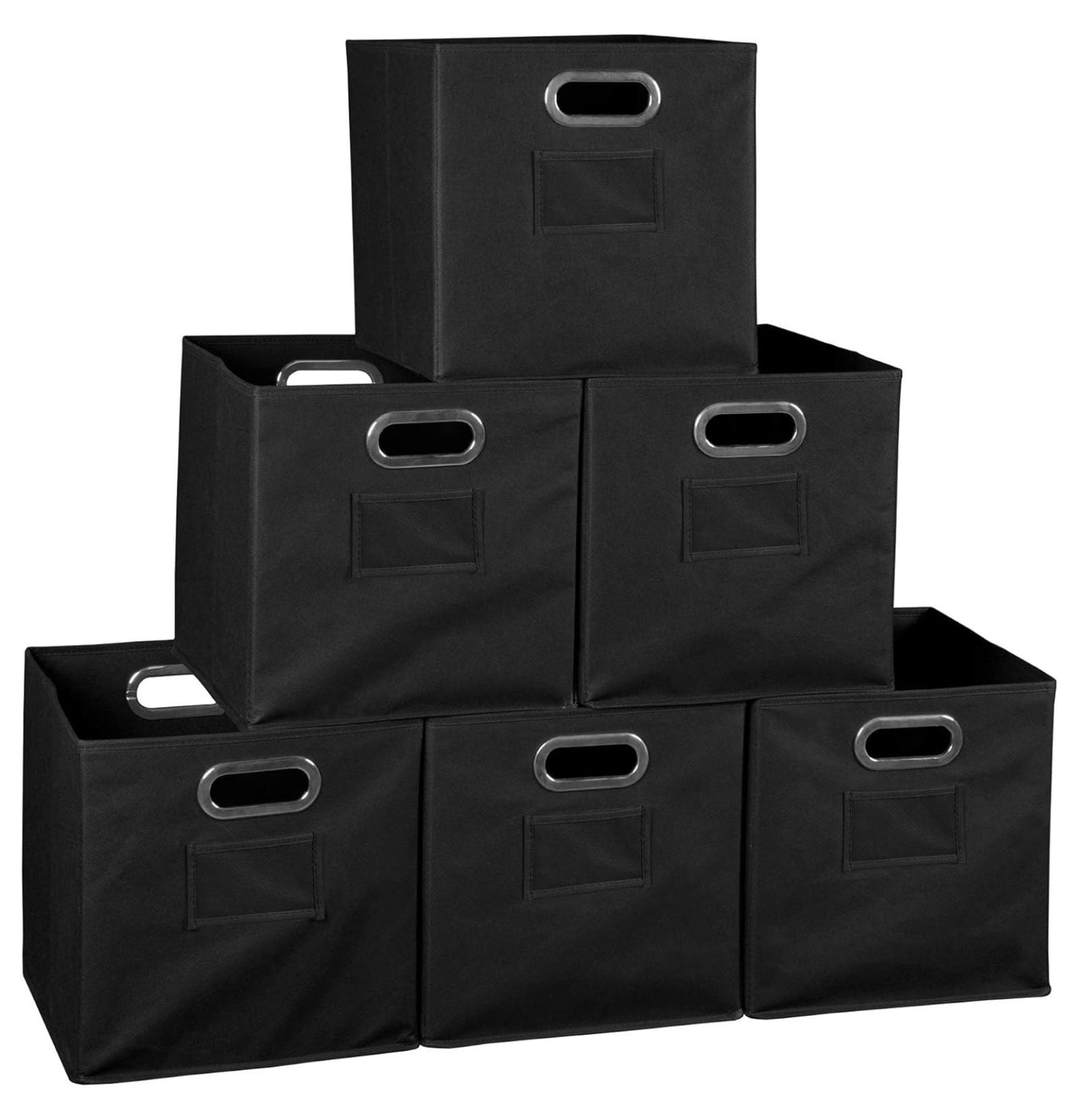Cubo Set of 6 Foldable Fabric Storage Bin with Label Holder- Black ...