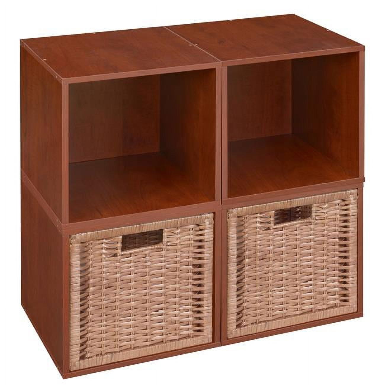 Cubo Storage Set with 4 Cubes & 2 Wicker Baskets, Cherry & Natural ...