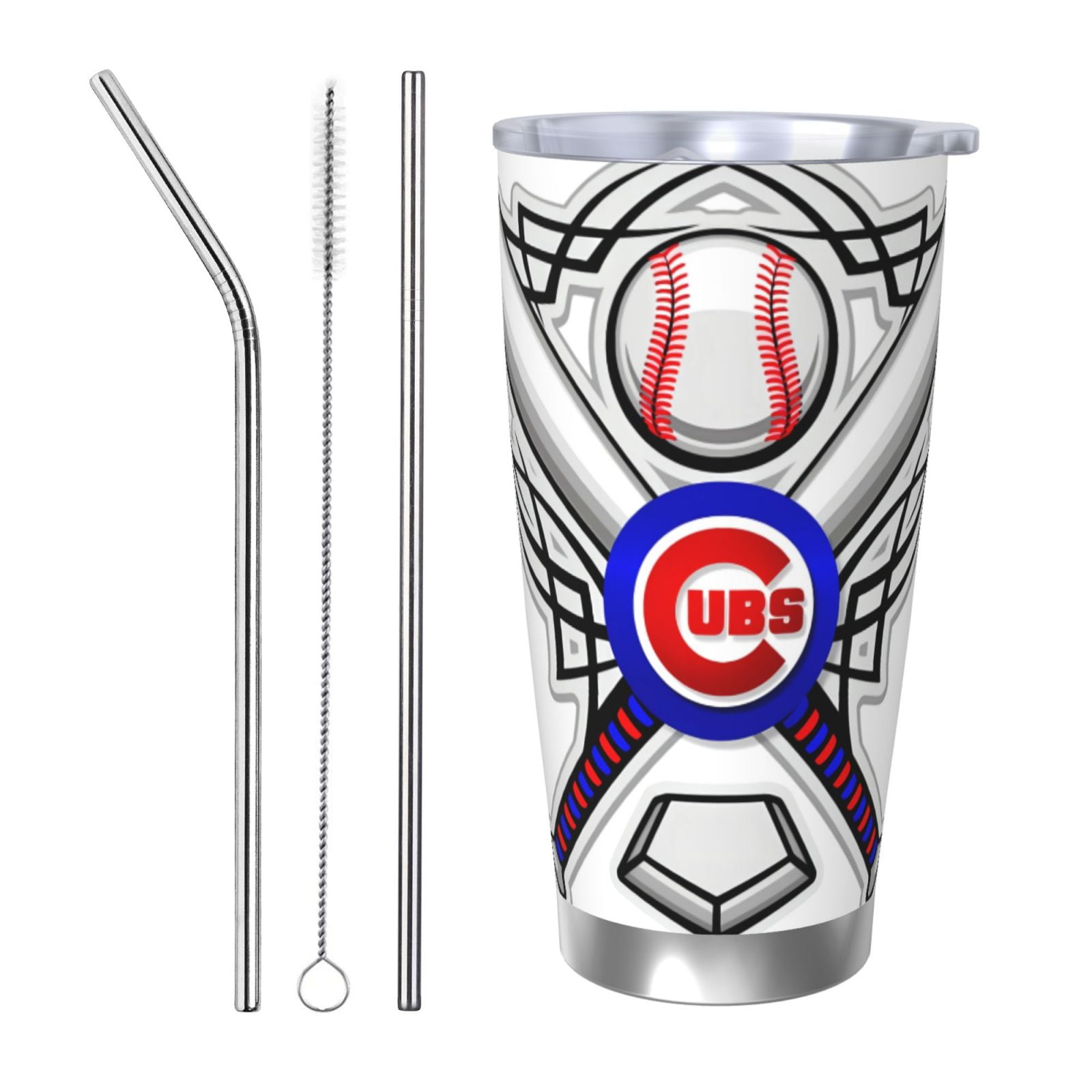 Cubs 20OZ Car Cup Straw Three-piece Set One Size Team Logo Double ...