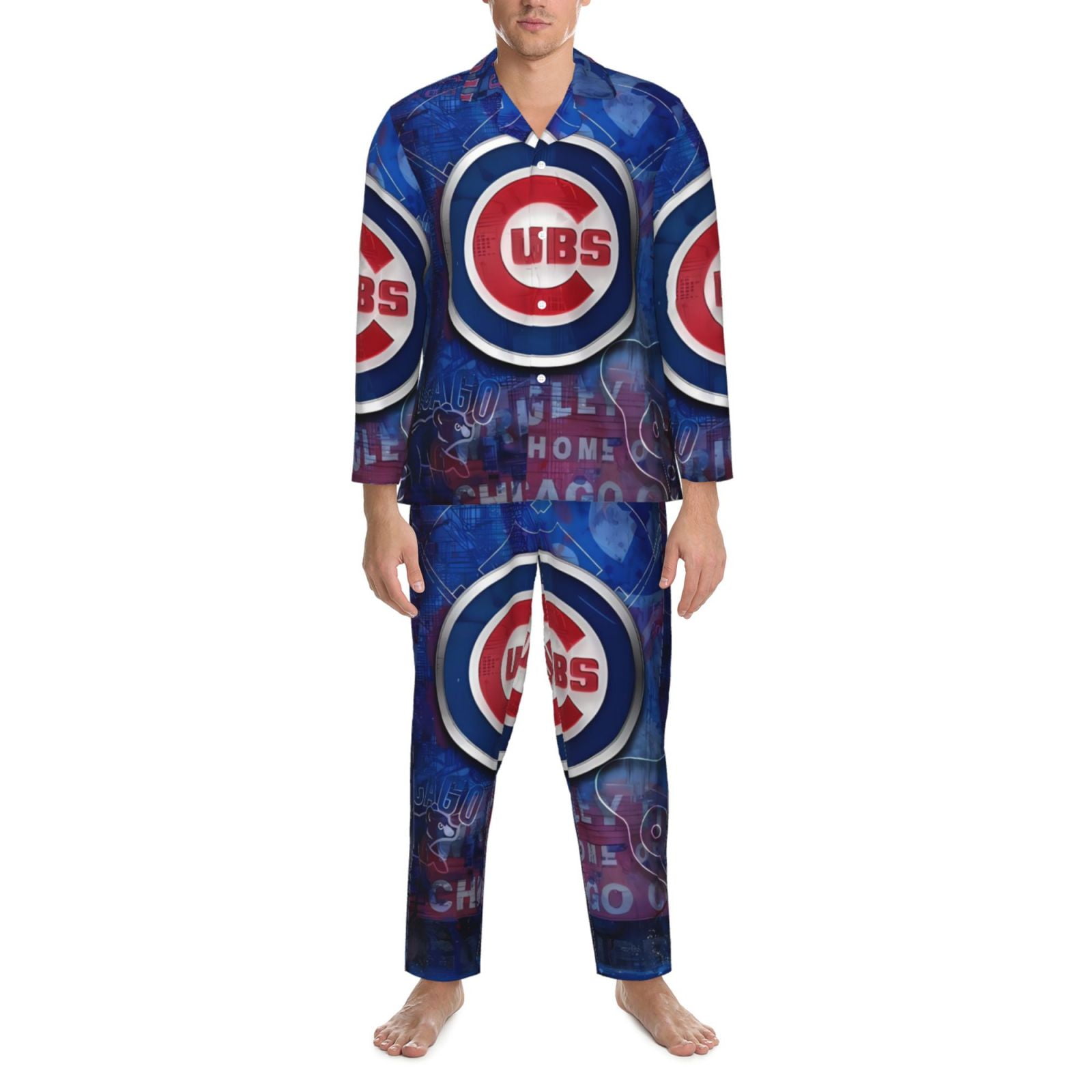 Cubs Baseball Team Custom Men's Long Sleeve Pajama Sets, Modern Men's ...